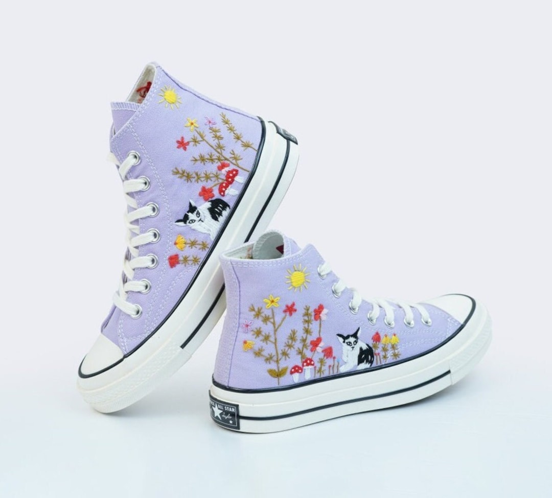 Embroidered Converse/cat and Mushrooms Embroidered Sneakers/converse ...