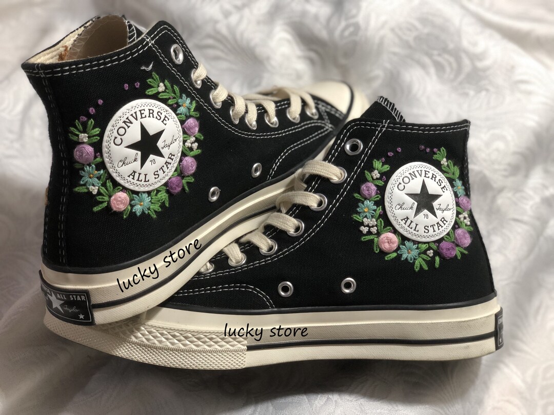 Custom Embroidered Converse / Embroidery Designs With Flowers - Etsy
