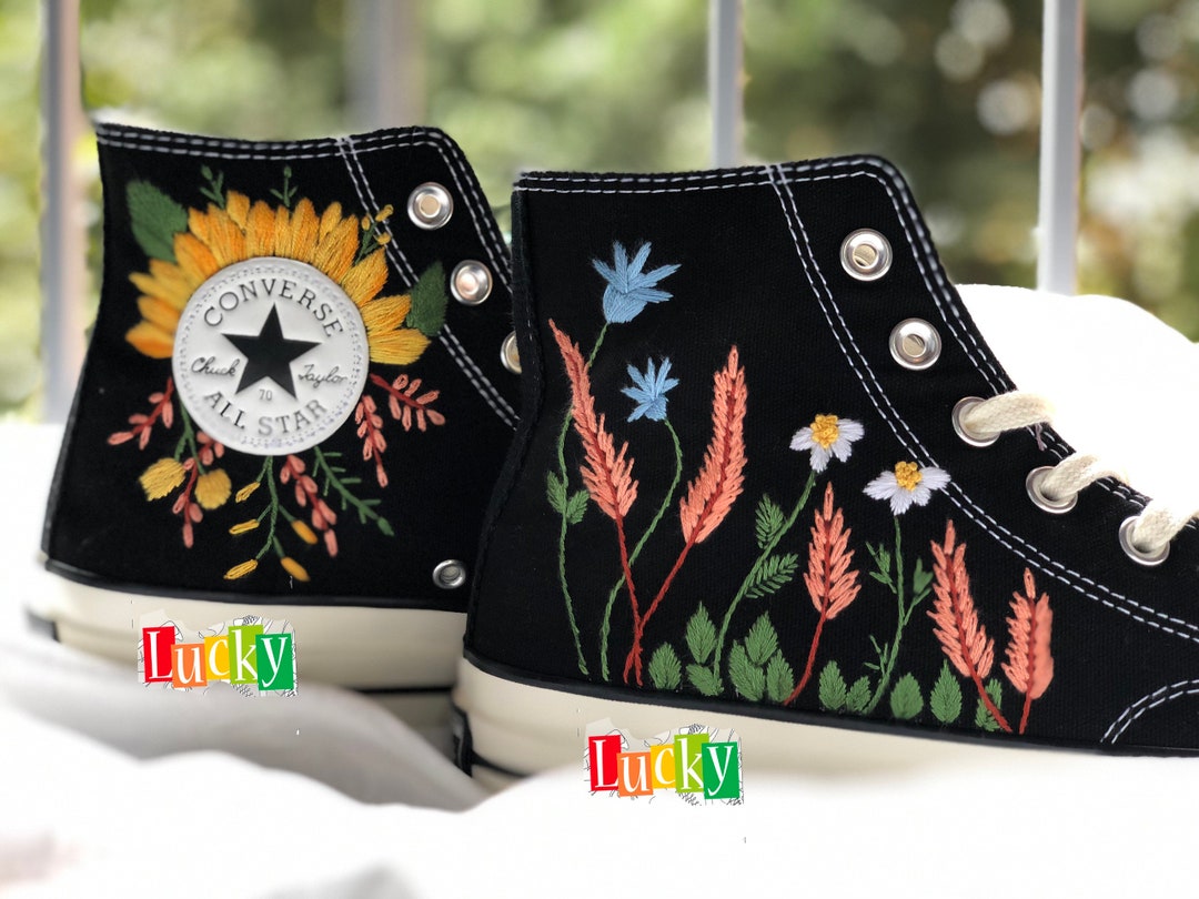Embroidered Converse/ Sunflower Embroidered Sneakers/ Converse High ...