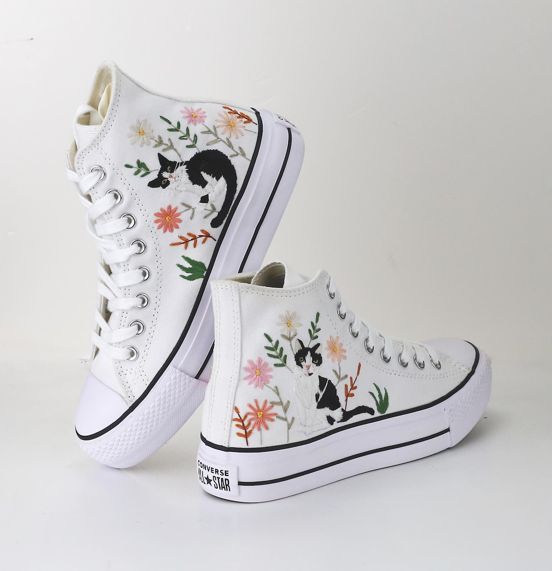 Custom Cat Embroidered Converse Platform Sneakers, Pet Portrait Shoes ...