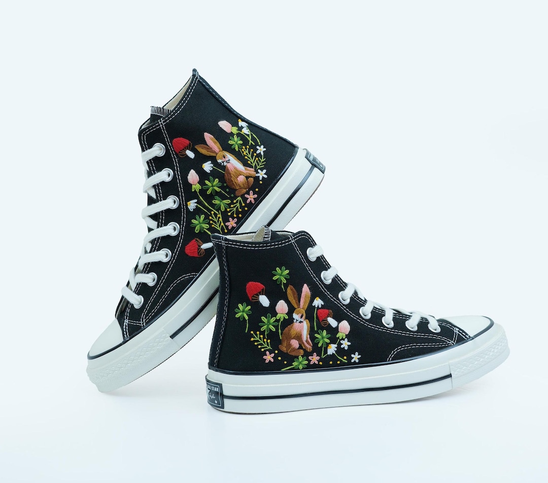 Embroidery Converse/ Mushroom and Rabbit Embroidered Sneakers/ Converse ...