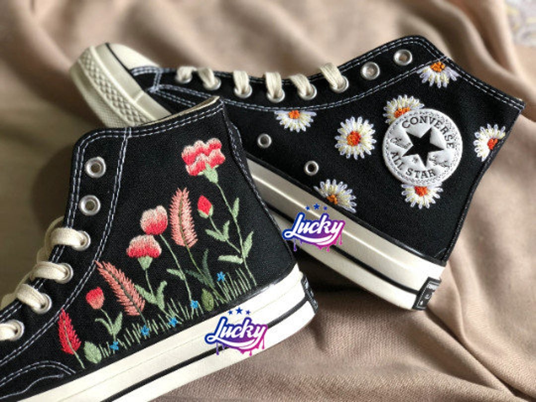 Converse Custom Floral Embroidery Embroidered Converse Converse High ... Converse Custom Floral Embroidery Embroidered Converse Converse High ...