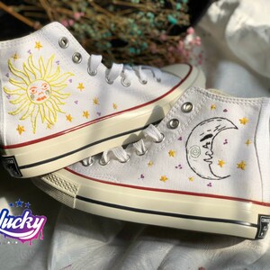 Embroidered Converse/the Moon and the Sun Embroidered Sneakers ...