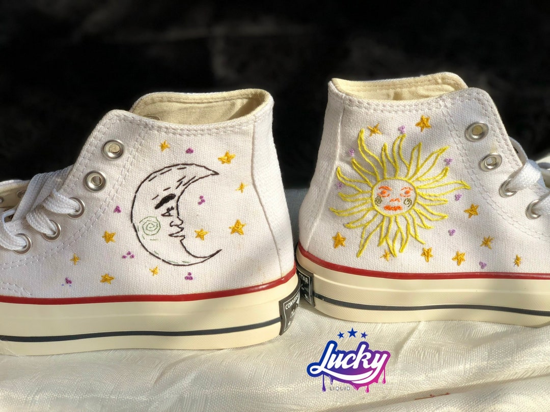 Embroidered Converse/the Moon and the Sun Embroidered Sneakers ...