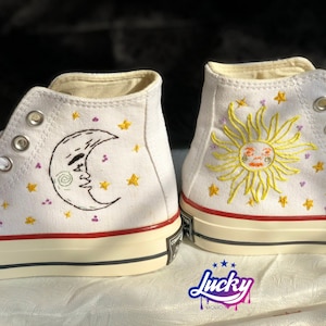 Embroidered Converse/the Moon and the Sun Embroidered Sneakers ...