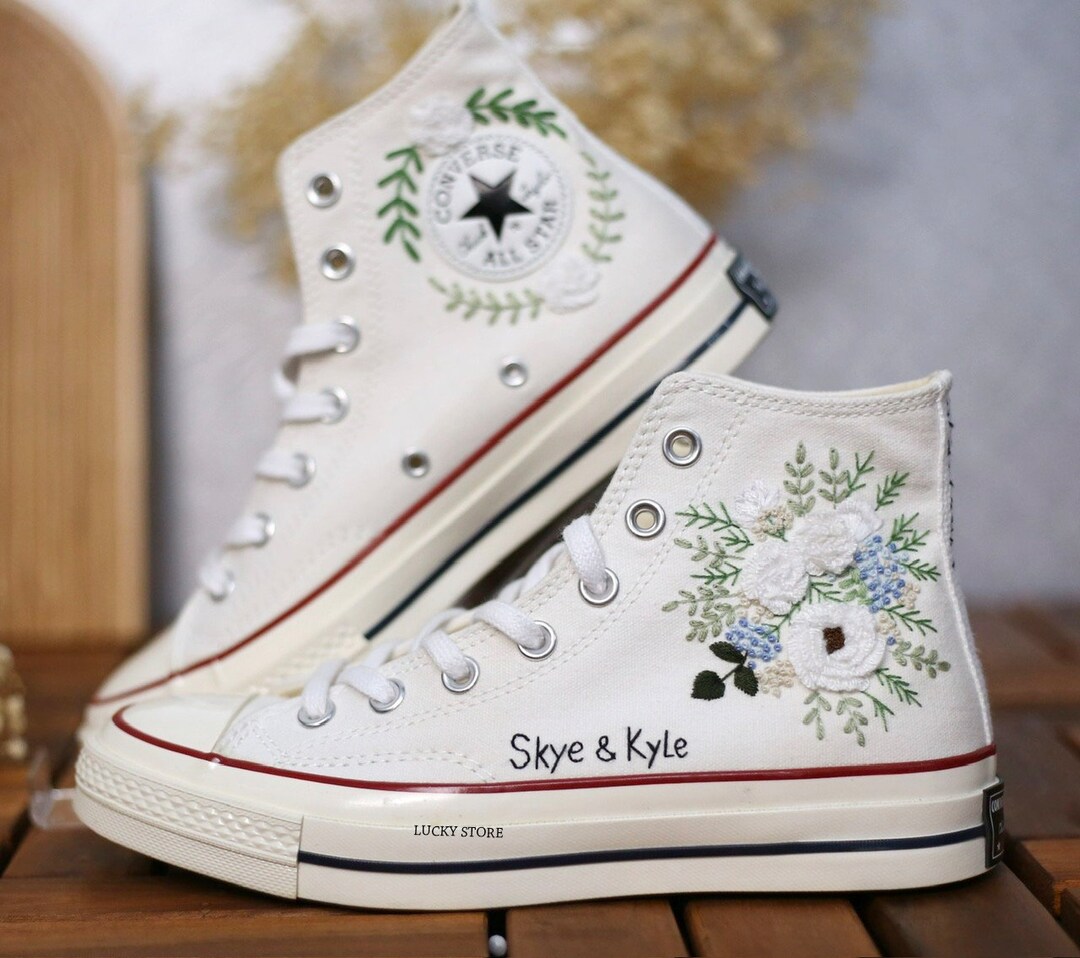 Custom Wedding Converse/ Bridal Flower Embroidered Sneakers ...