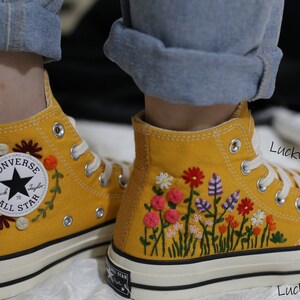 Embroidered Converse/ Flower Embroidered Sneakers/ Converse Yellow High ...