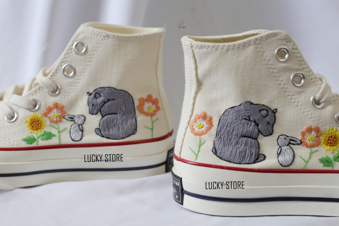 Embroidery Converse/ Bear and Rabbit Embroidered Sneakers/ Converse ...