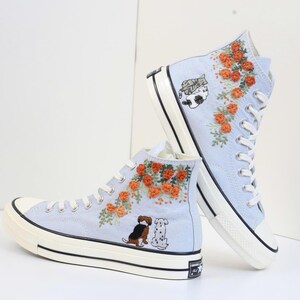 Custom Embroidered Dog on Shoes, Converse Light Blue Pet Embroidered ...