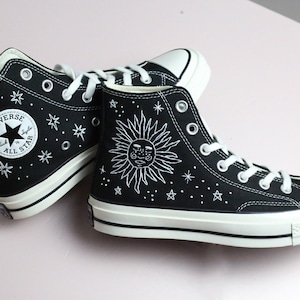 Custom Embroidered the Moon Converse/ the Moon and the Sun Embroidered ...