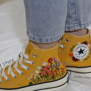 Embroidered Converse/ Flower Embroidered Sneakers/ Converse Yellow High ...
