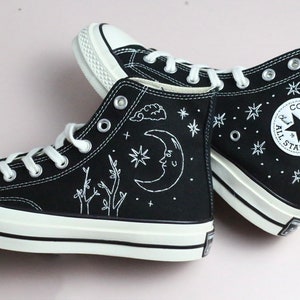 Custom Embroidered the Moon Converse/ the Moon and the Sun Embroidered ...