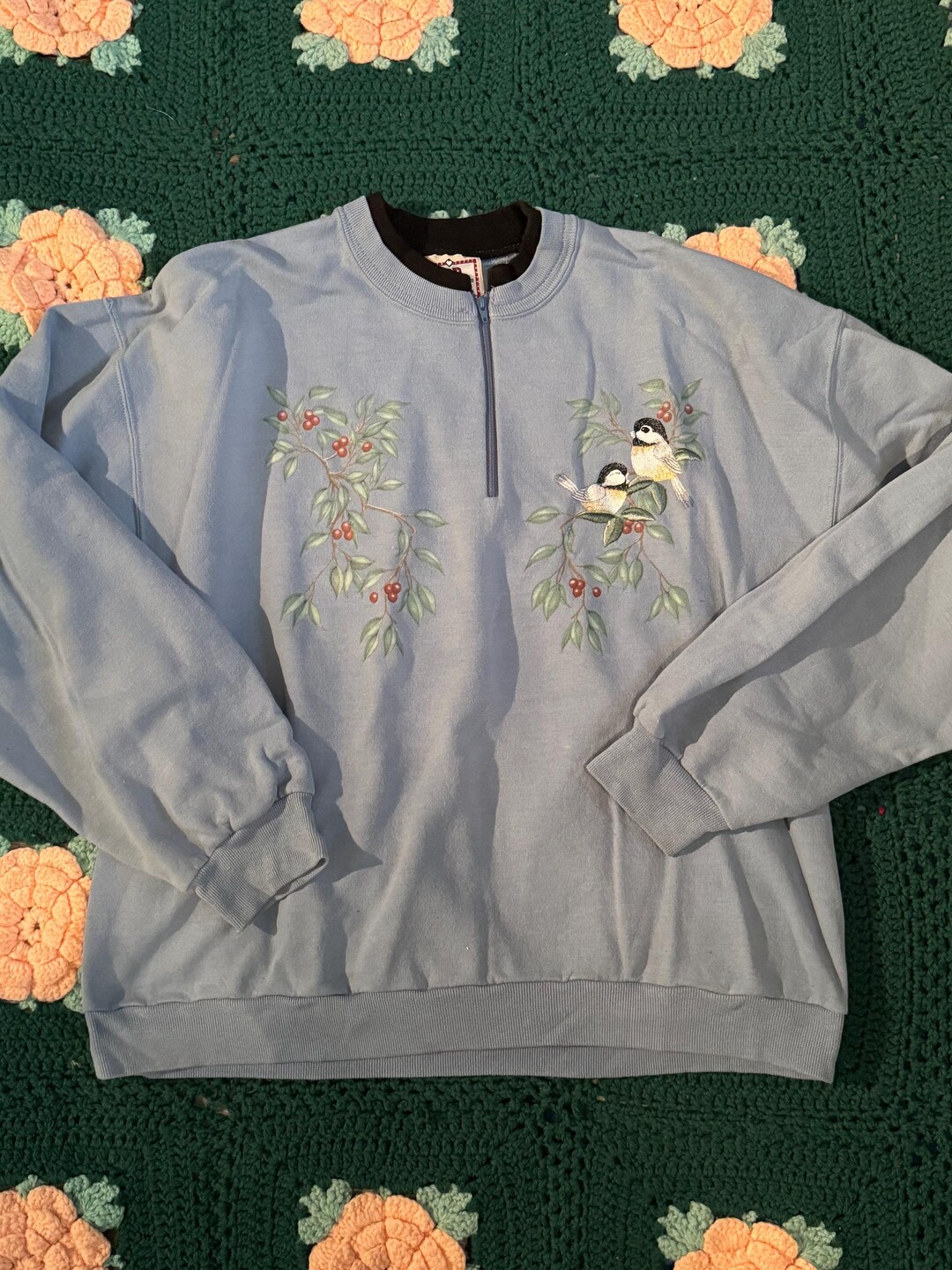 Vintage Y2K 90s Half Zip Grandma Sweater Bird Graphic Size Large - Etsy
