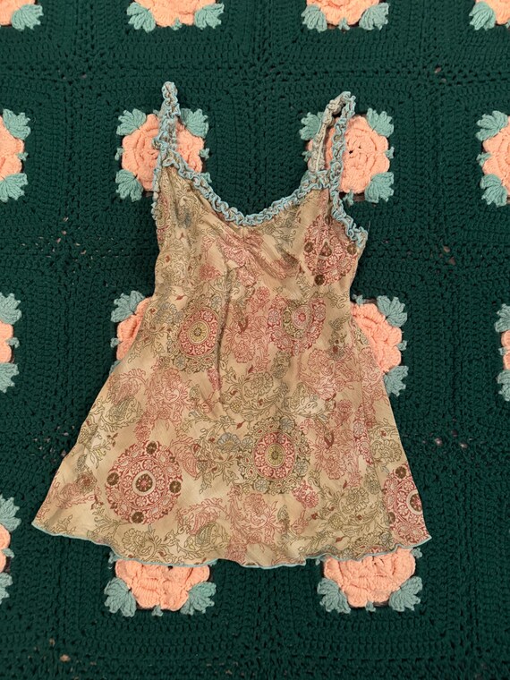 vintage paisley 90s vanity Y2K tie ruffle tank top si… - Gem