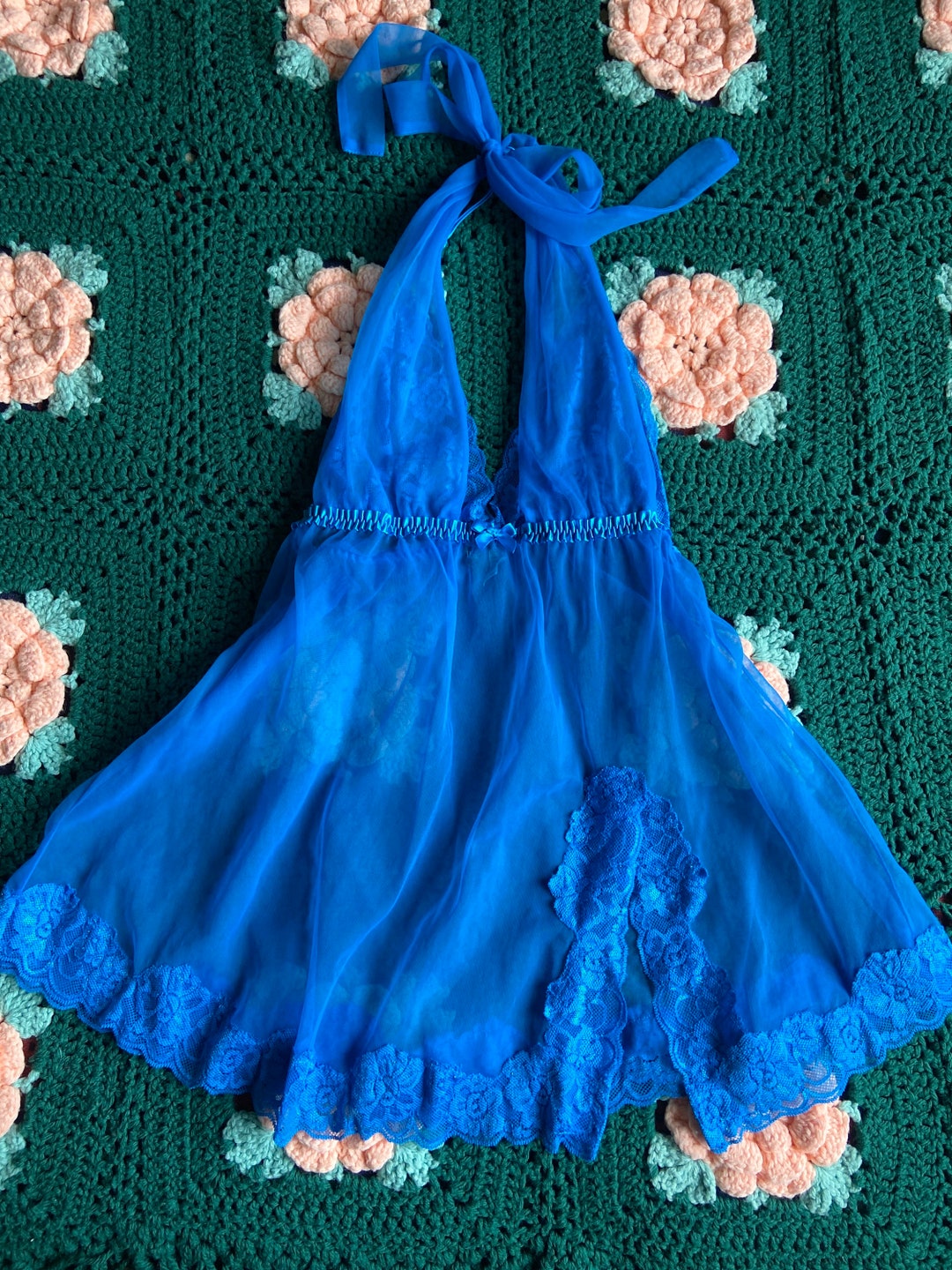 Vintage Y2K Fredricks of Hollywood Blue Sheer Lace Babydoll Size Large ...