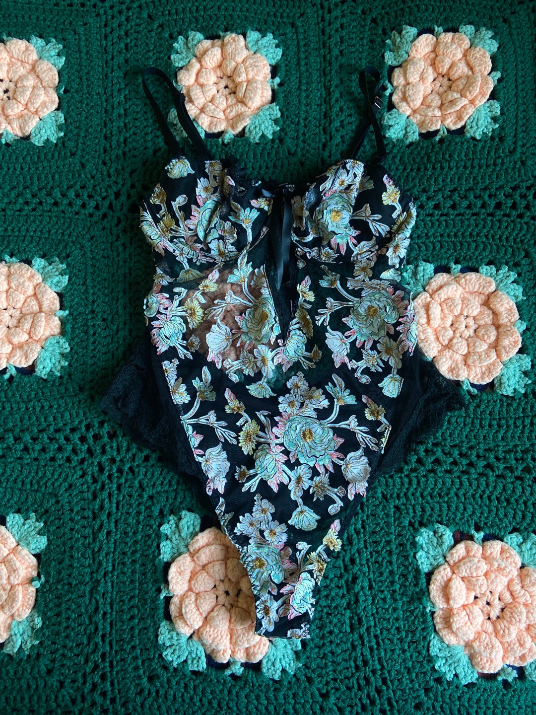 Victorias Secret Floral Spring Summer Sheer Leotard Bodysuit Size ...