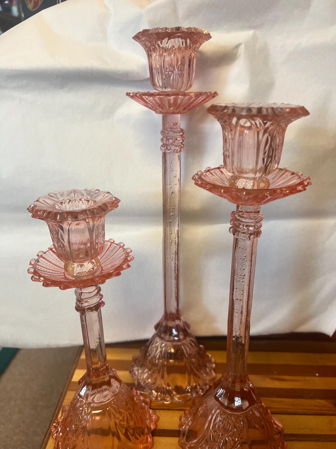 Pink Depression Glass Candlesticks - Etsy