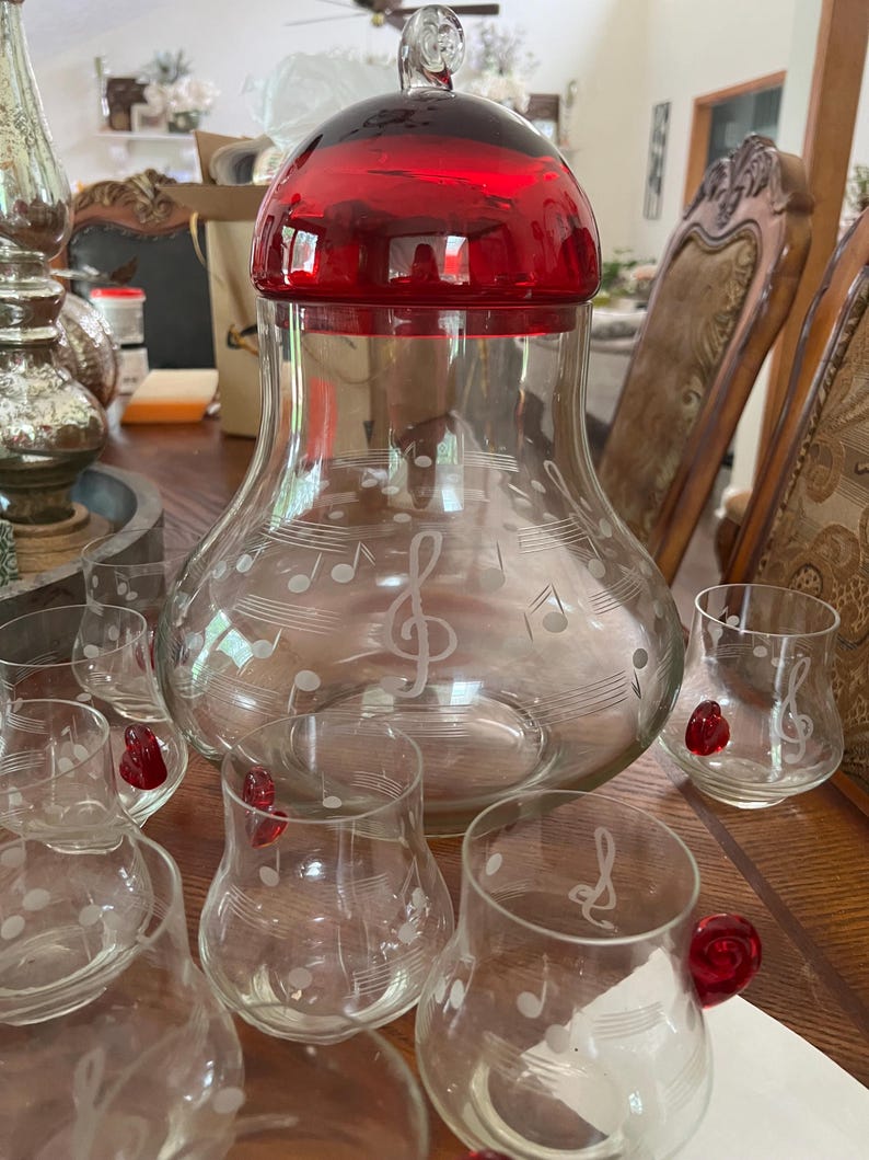 Cadmium Glass Musical Notes Lidded Jar and Cups - Etsy