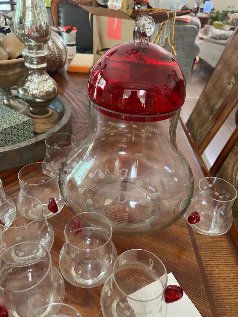 Cadmium Glass Musical Notes Lidded Jar and Cups - Etsy