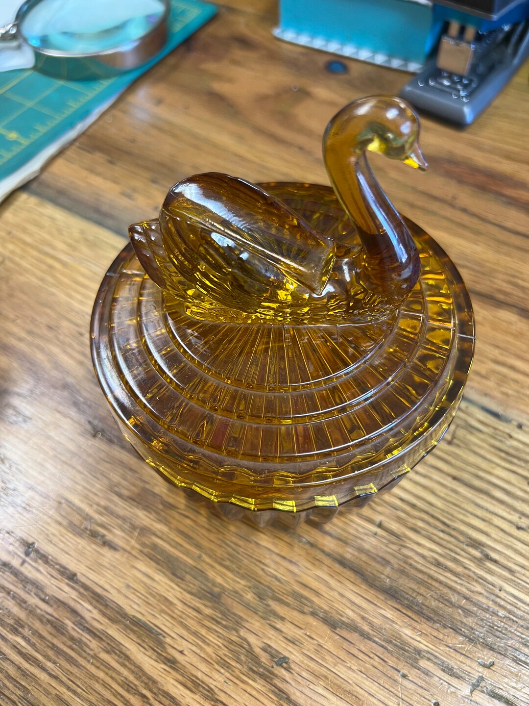 Vintage Jeanette Amberina Glass Swan Powder Dish - Etsy