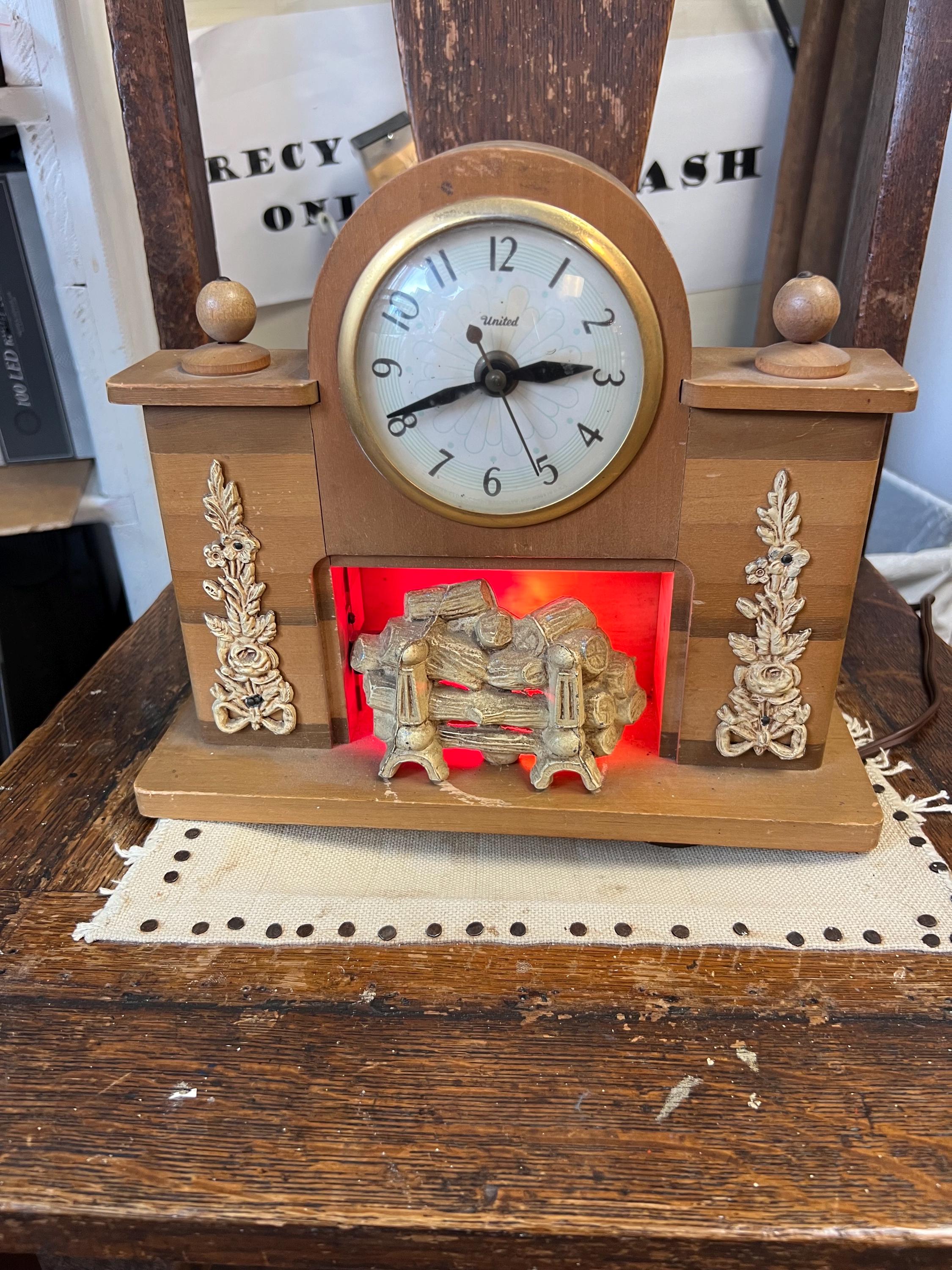 Vintage Glowing Fireplace Clock . - Etsy