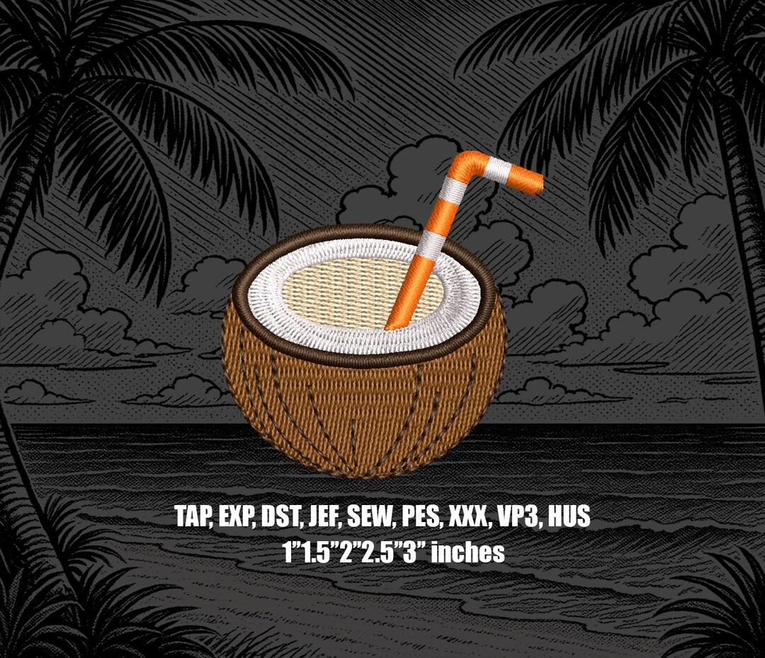 Coconut Drink Machine Embroidery Design – Tropical Summer Juice With ...