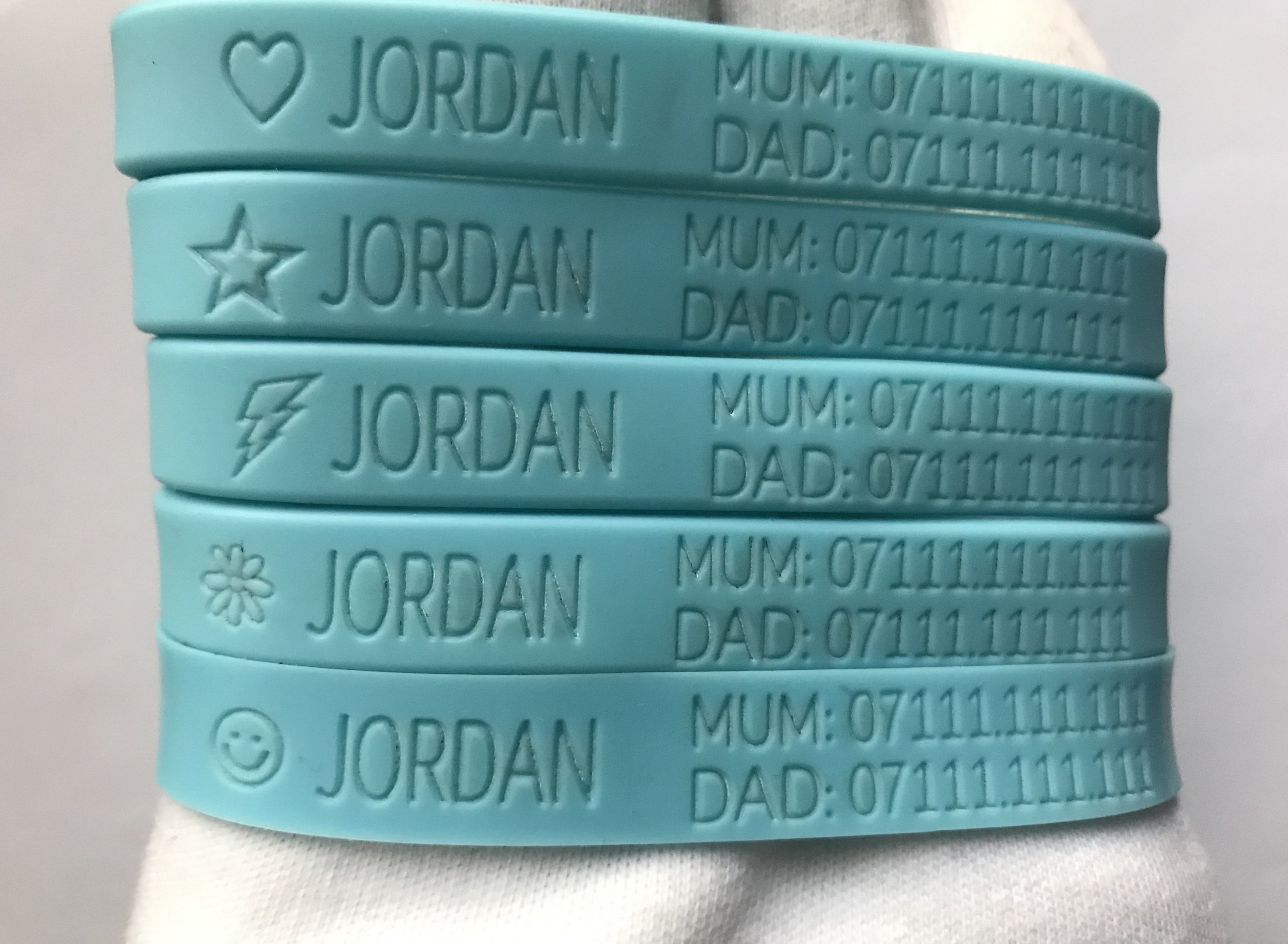 Children ID Child I.D Kid Identification Custom Toddler Personalised Silicone Wristbands Rubber ...
