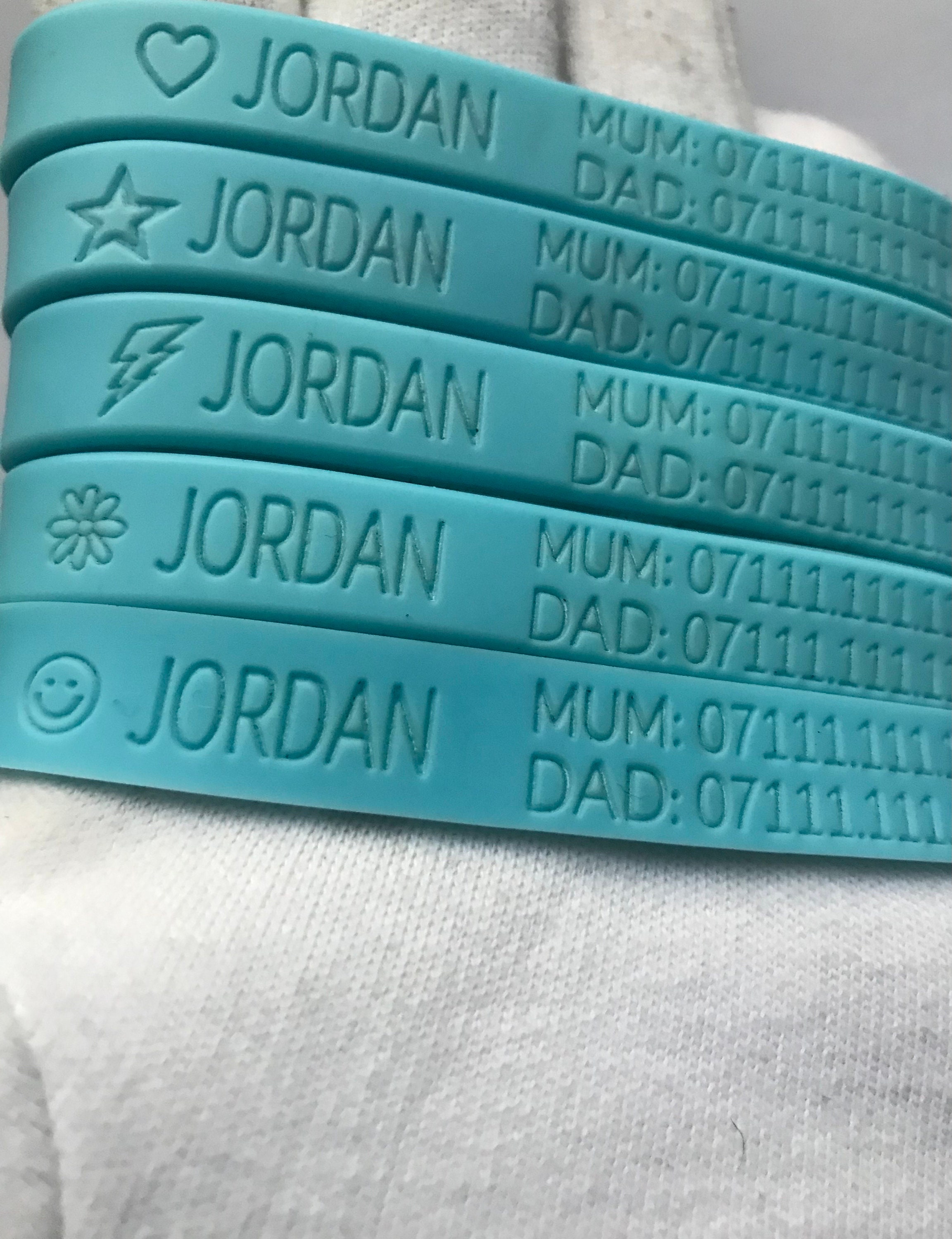 Children ID Child I.D Kid Identification Custom Toddler Personalised Silicone Wristbands Rubber ...