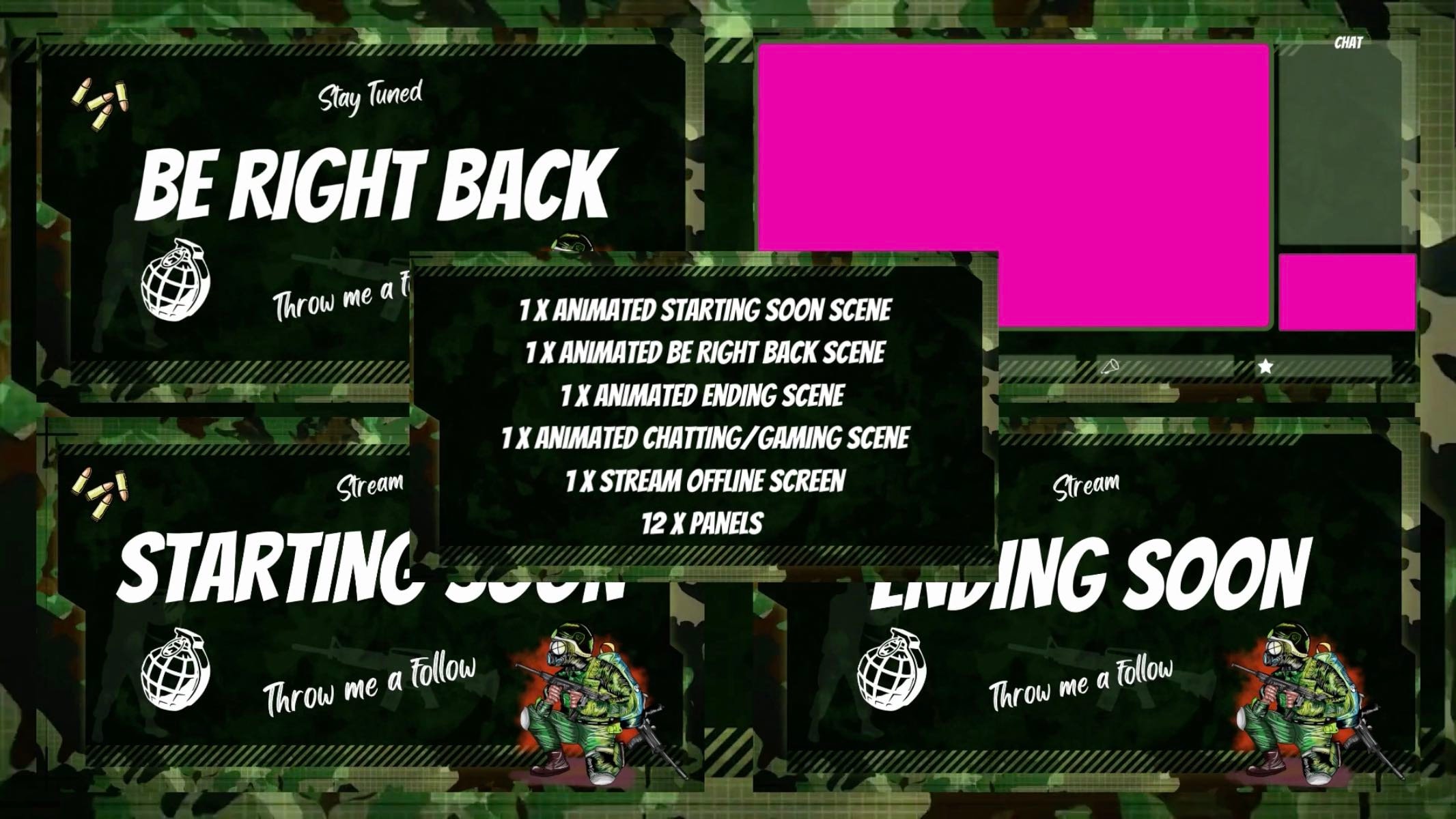 The Camo Twitch Bundle Camo Animated Twitch Streaming Package Panels ...
