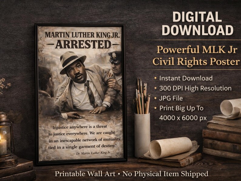 MLK Arrest Photo Poster, Civil Rights Wall Art (digital Download A4 ...