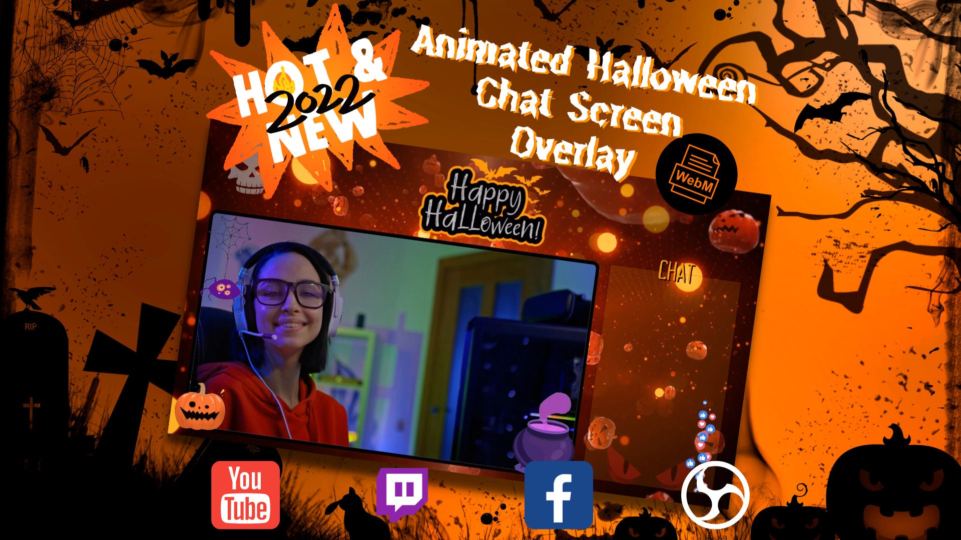 Cute Animated Halloween Chatting Scene for Streaming, Twitch, Youtube ...