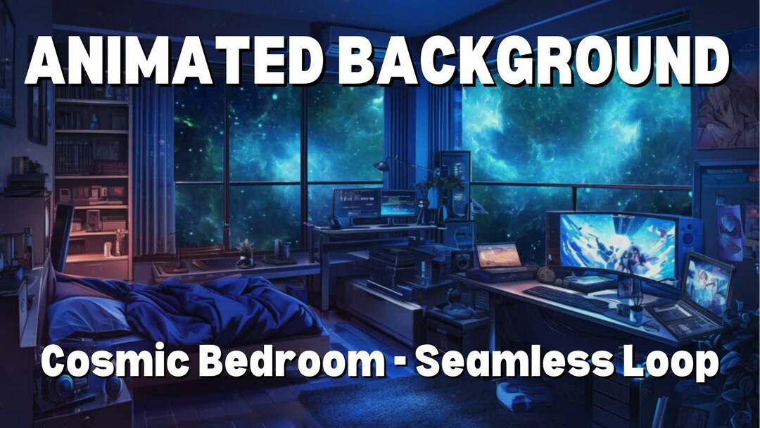 Vtuber Blue Cosmic Bedroom Animation | Seamless Loop Lofi Background ...