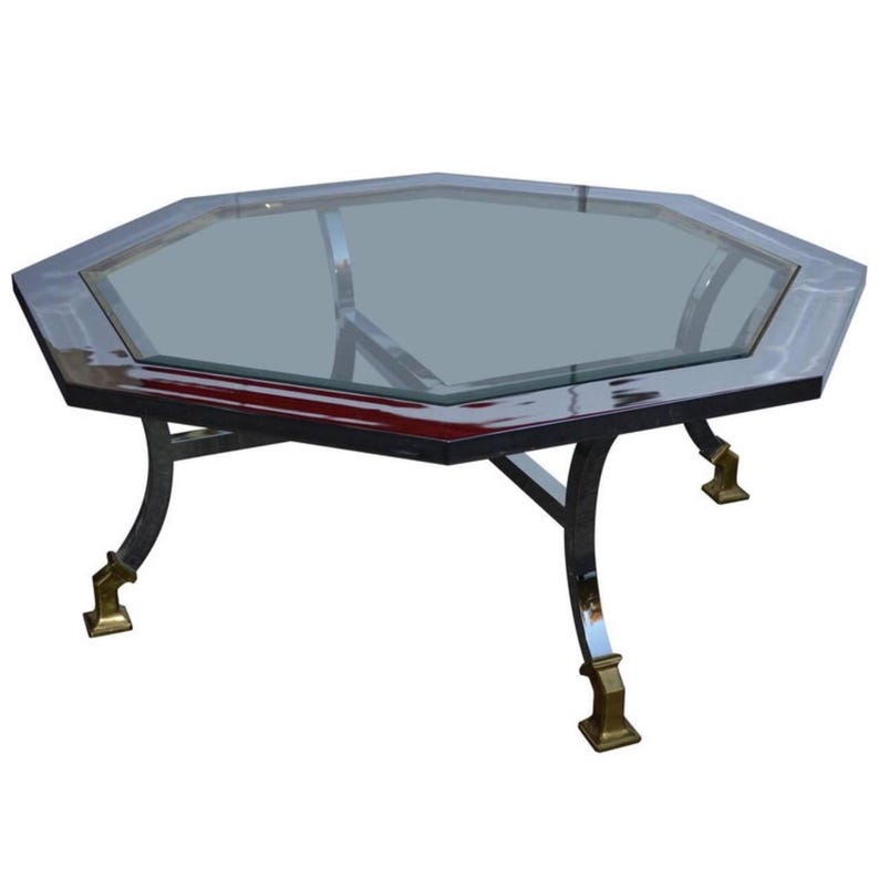 Vintage Mid Century Modern Chrome and Brass Coffee Table. Octogan ...