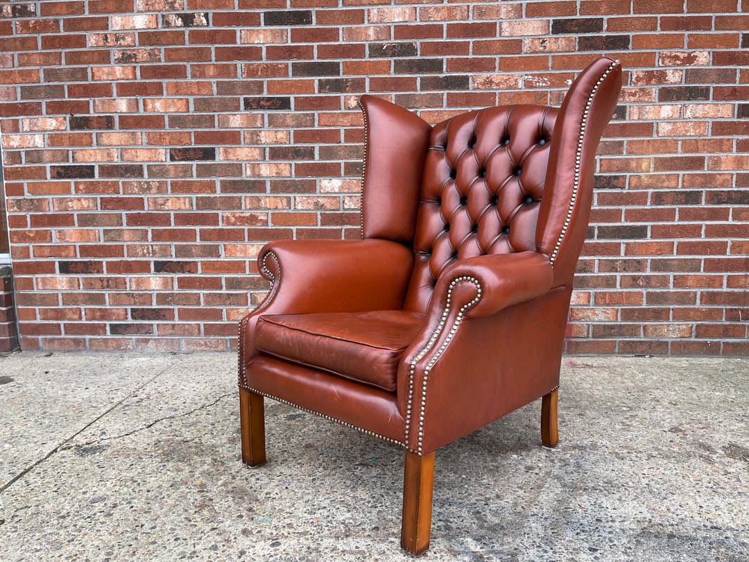 Vintage English Leather Wingback Chair: Fireside Accent Chair - Etsy