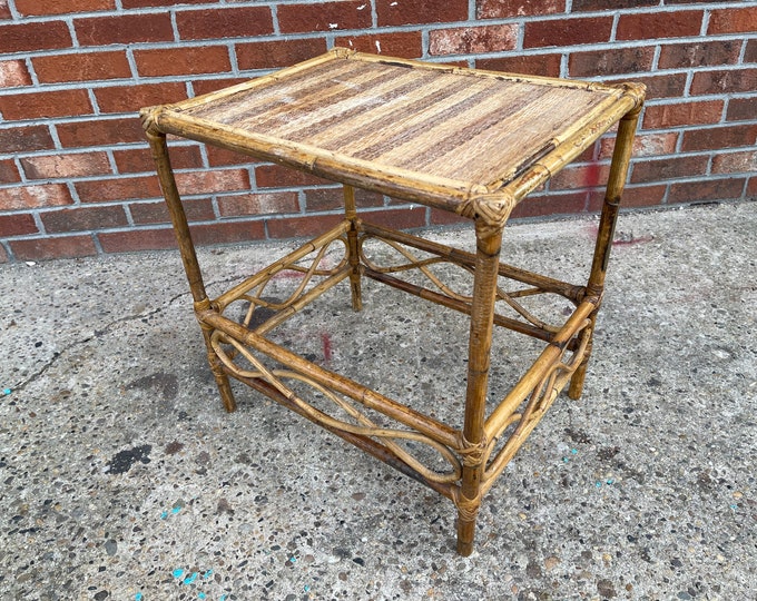 Vintage Asian Bamboo Rattan Cane Canework Table Plant Pot Ornament ...