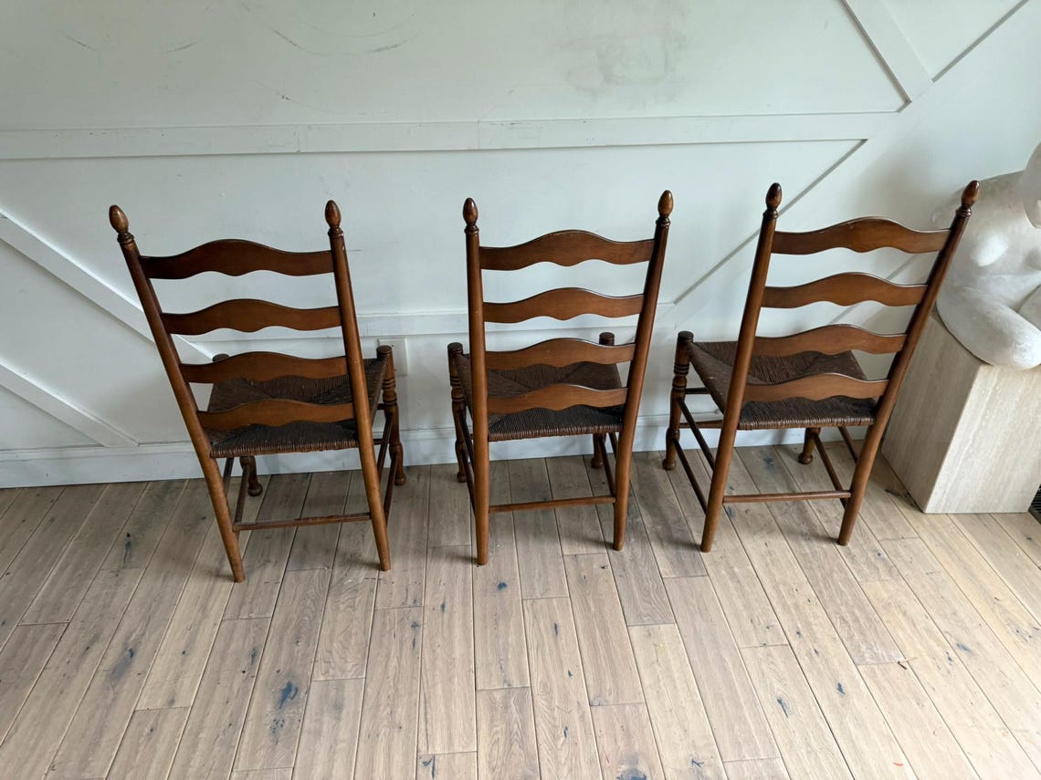 Set of 3 Antique Ripple Back Ladder Chairs: Rustic Farmhouse Seating - Etsy