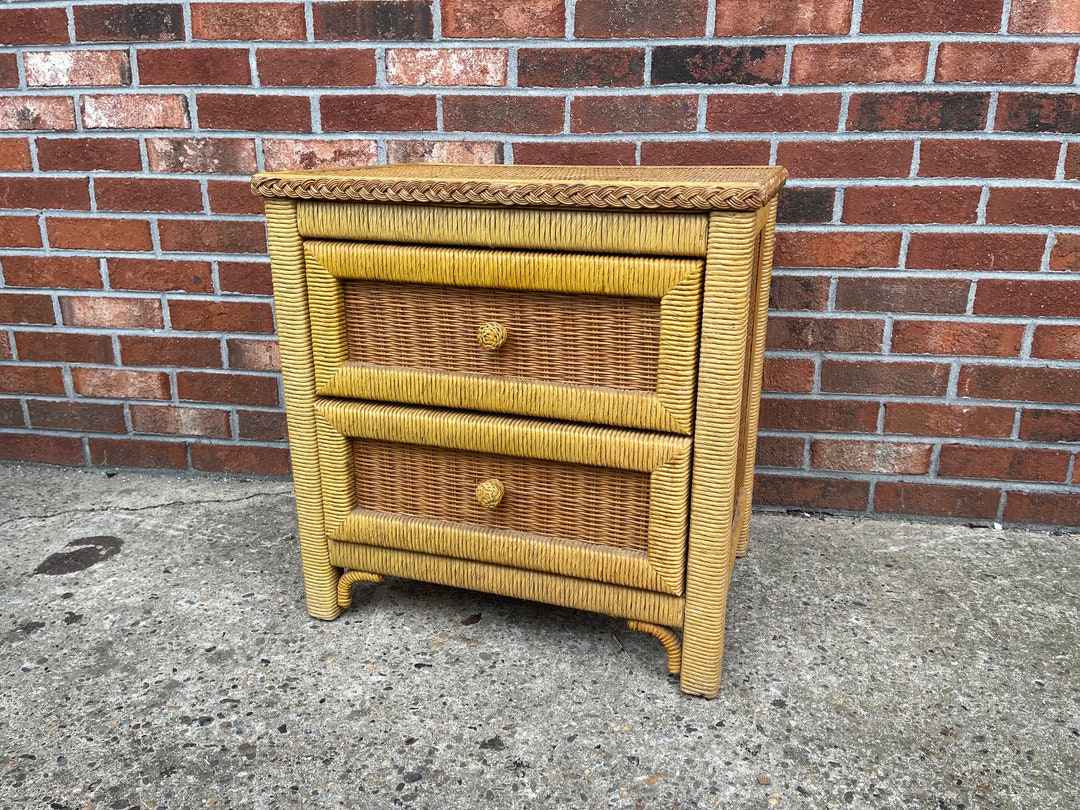 Vintage Wicker Nightstands by Henry Link: Coastal Boho Side Table Pair ...