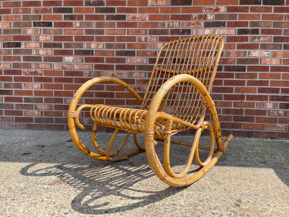 RARE Mid Century Rocking Chair Rocker Lounge Rattan Wicker | Etsy