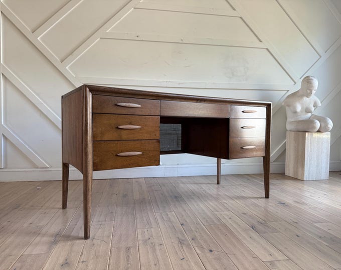 Refinished Mid Century Walnut Desk Broyhill Premier Vintage MCM Writing ...