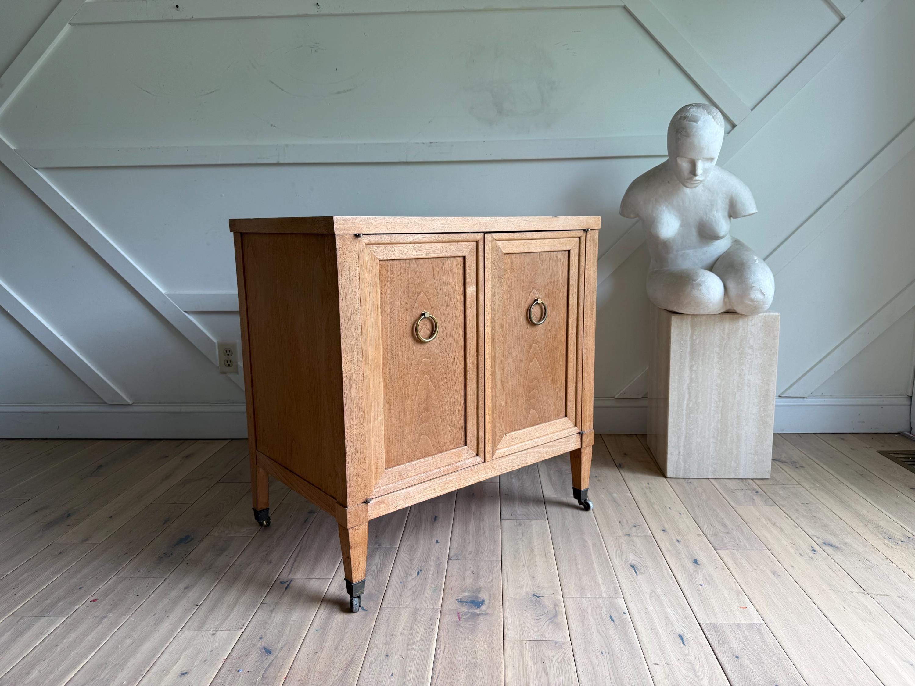 Mid-century Modern Cabinet – Light Oak Barewood Finish on Wheels, Mid ...
