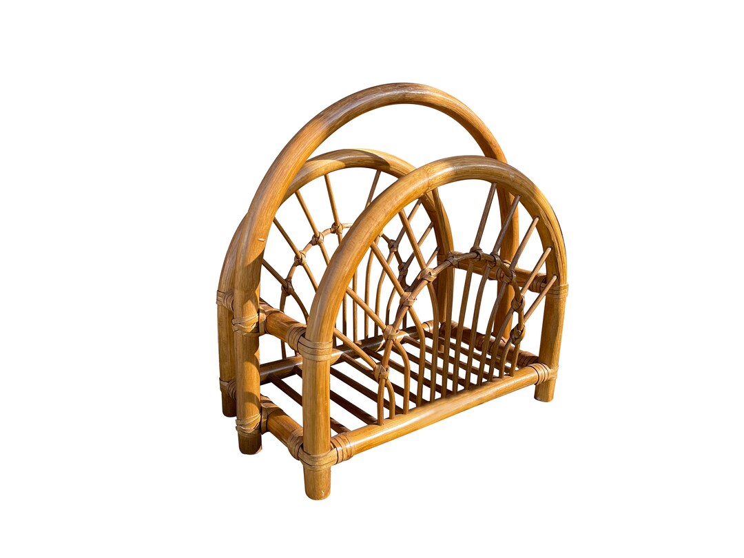 Mid Century Bamboo and Leather Magazine Rack - Etsy