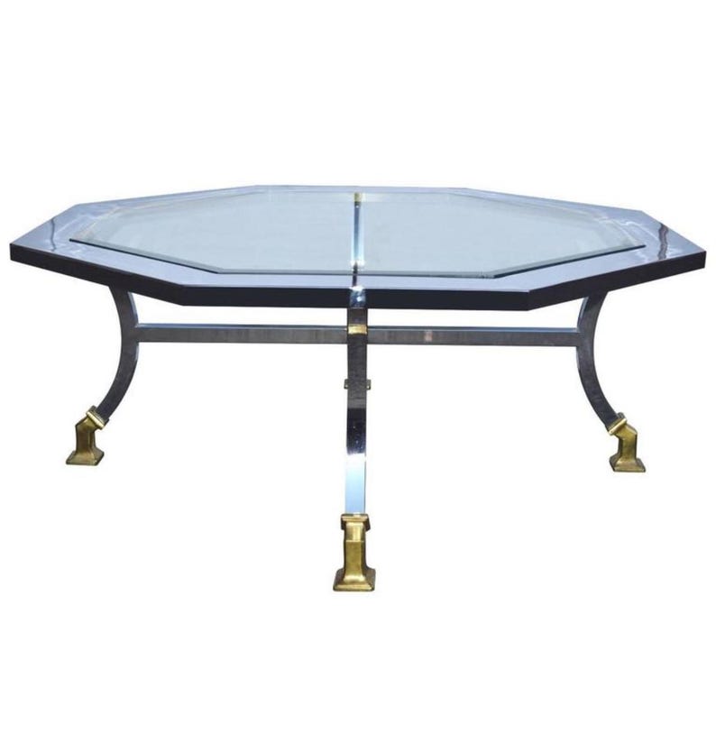 Vintage Mid Century Modern Chrome and Brass Coffee Table. Octogan ...