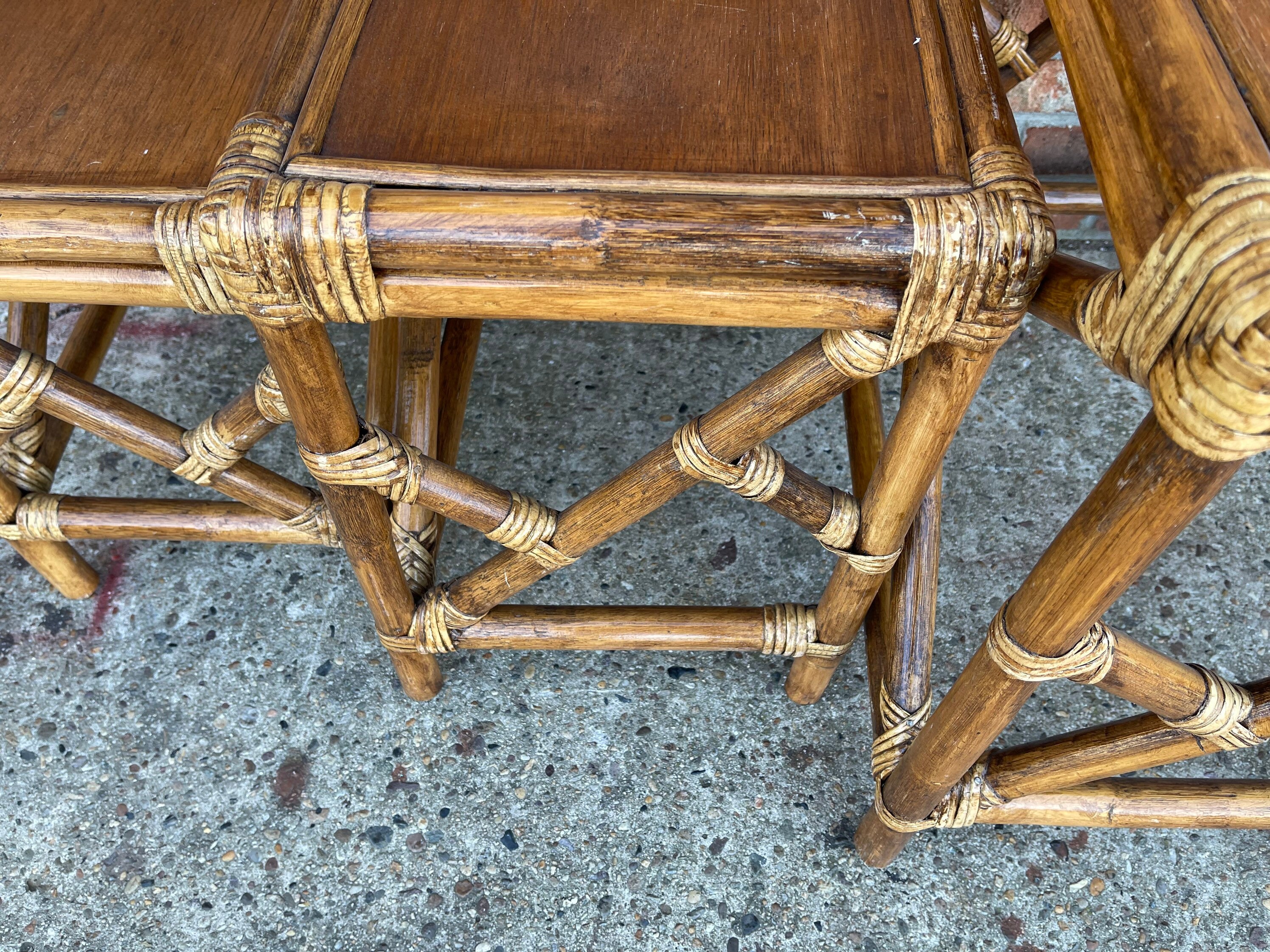 Set of 3 Bamboo Rattan Nesting Side Tables With Mahogany Top - Etsy