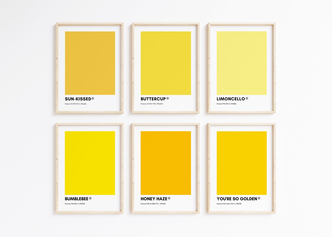 Pantone YELLOW Wall Art Printable Bundle Set of 6 Prints Yellow Pantone ...