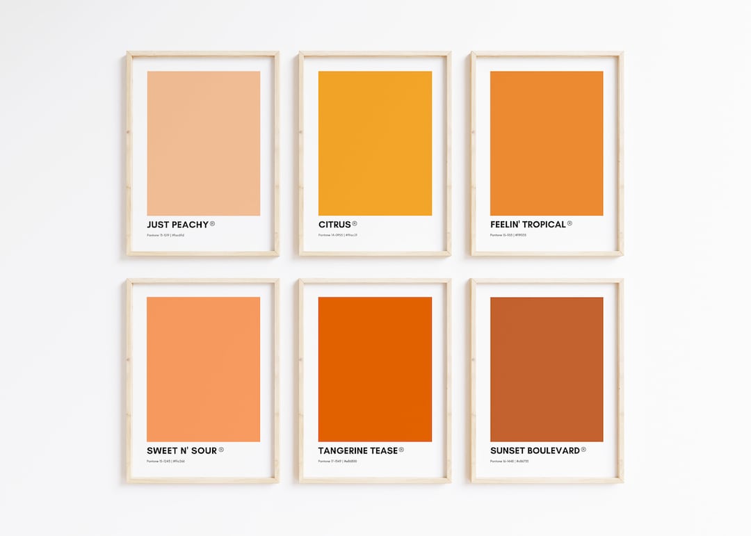 Pantone ORANGE Wall Art Printable Bundle, Set of 6 Prints Orange ...