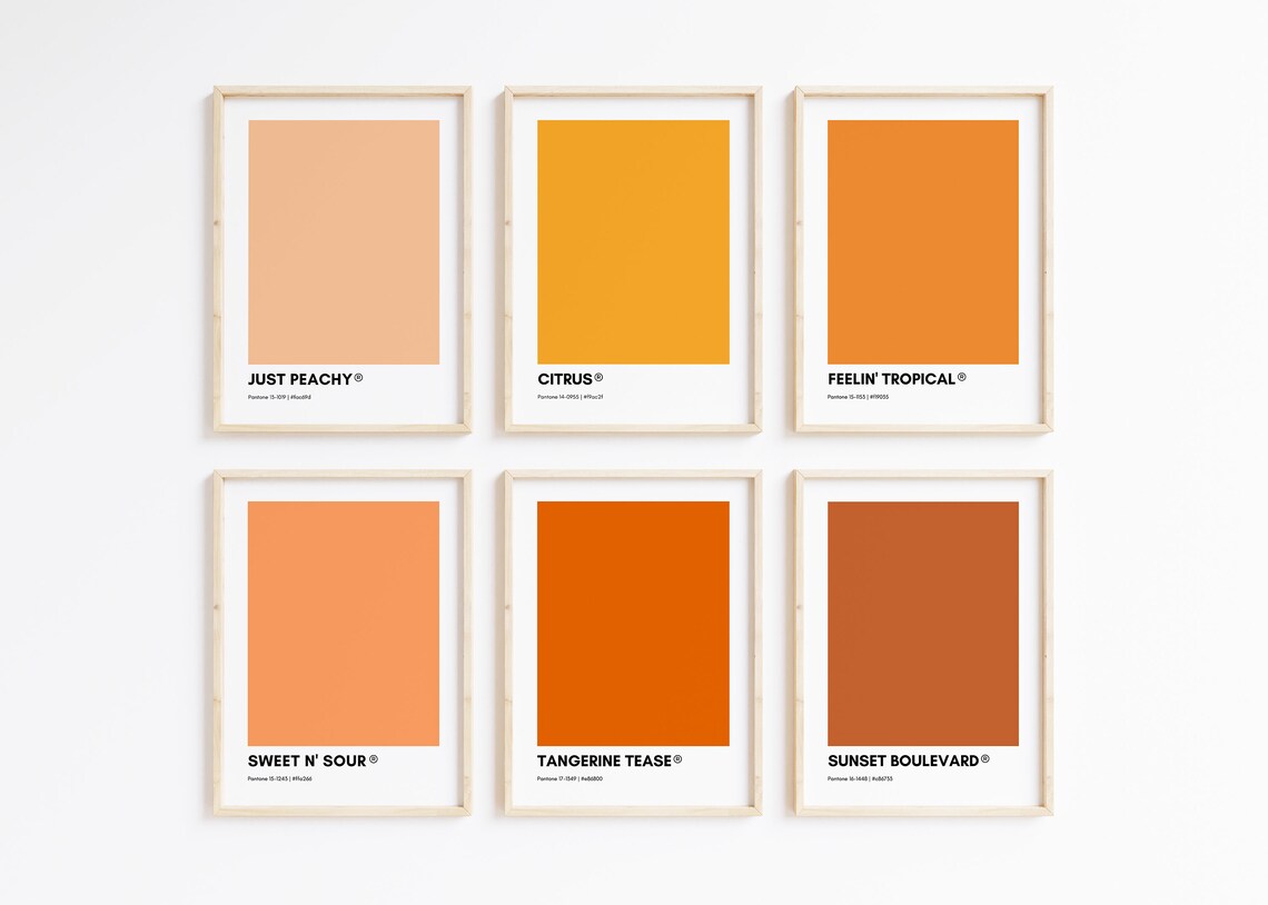Pantone ORANGE Wall Art Printable Bundle Set of 6 Prints Orange Pantone ...
