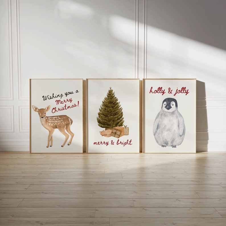 Set of 3 Watercolor Christmas Printable, Christmas Wall Art, Modern ...