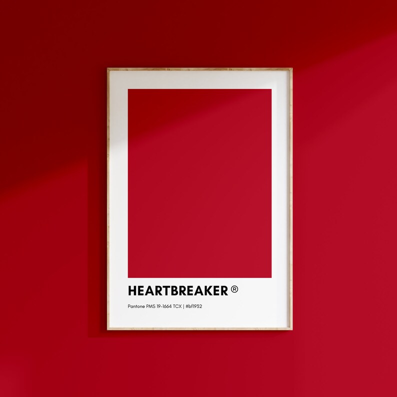 Heartbreaker Pantone, RED Pantone Print Poster, Red Pantone Wall Art ...
