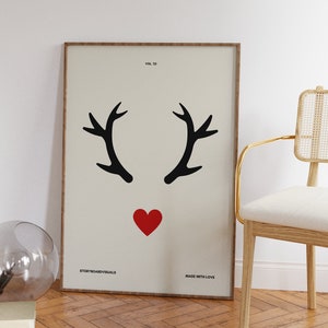 Rudolf Printable, Christmas Wall Art, Modern Holiday Decor, Christmas ...