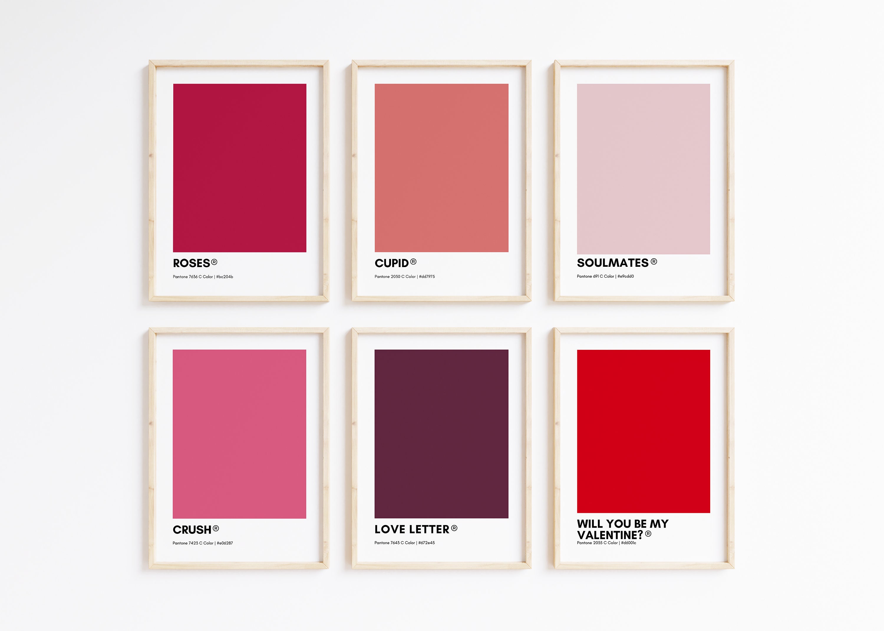 Pantone Valentine's Day Wall Art Printable Bundle | Set of 6 Valetine's ...